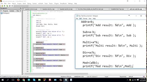 cpp program addition subtraction multiplication division and mod
