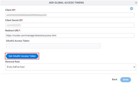 example how to get the access token credentials from servicenow