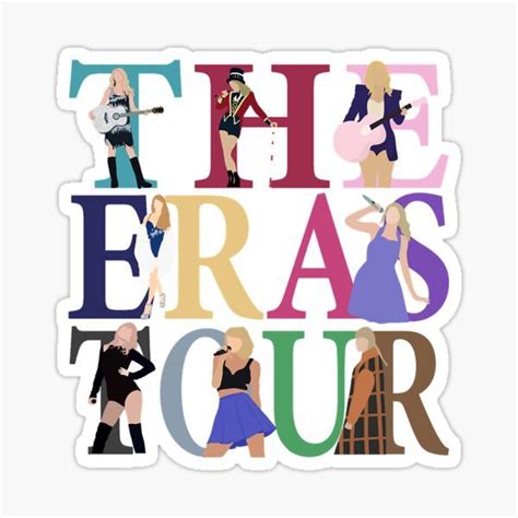 The Eras Tour Sticker With Four Women In Different Colors And Font That