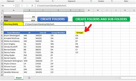 create folder structure from an excel list of names with permissions