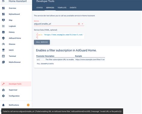 adguard service e g enable url failed home assistant community