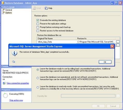 montree space ms sql server 2005 restore failed because