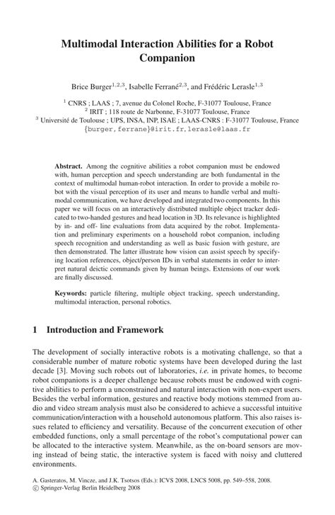 Pdf Multimodal Interaction Abilities For A Robot Companion