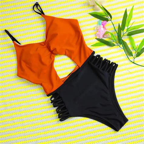 2018 New Women One Piece Swimsuit Hollow Out Swimwear Sexy Lace Up