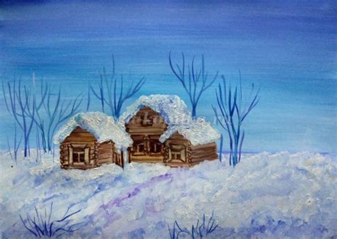 Как нарисовать зимний пейзаж гуашью поэтапно для детей Краска Гуашь