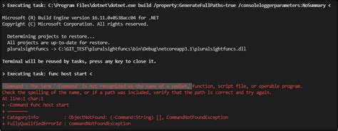 cannot debug azure functions executing task func host start