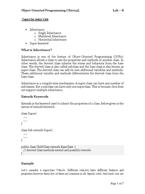 oop lab 8 inheritance object oriented programming