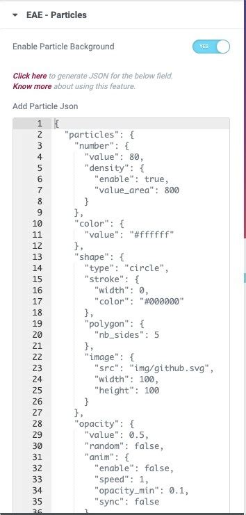 particle background effect elementor addon elements documentation