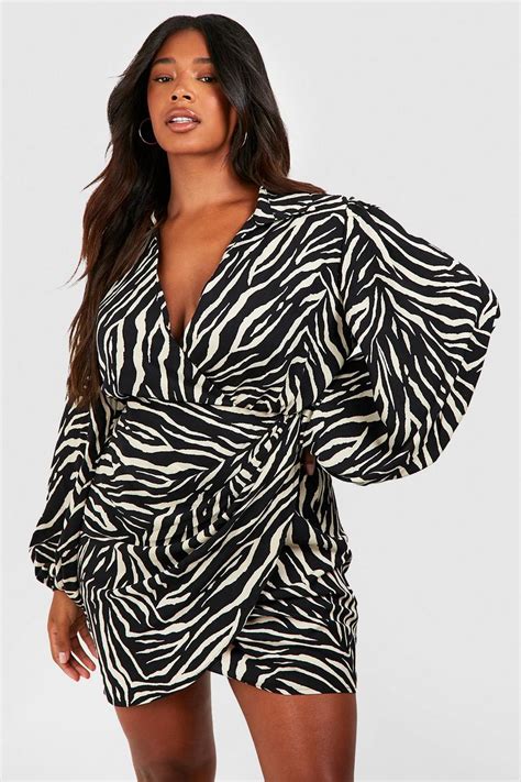 Plus Zebra Print Blouson Sleeve Wrap Dress Boohoo Usa