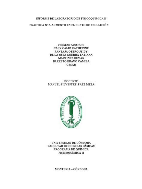 Informe De Laboratorio 5 De Fisicoquímica Ii Pdf