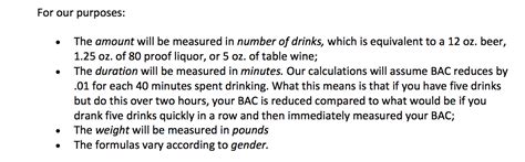 solved determine bac entering weight sex and time since