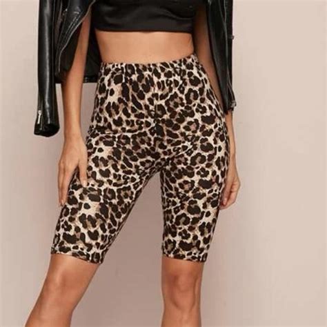 Shein Shorts Elastic Waist Leopard Print Biker Shorts Poshmark