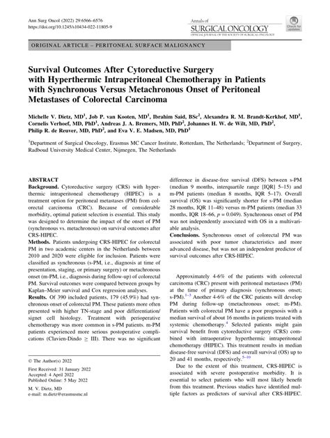 Pdf Survival Outcomes After Cytoreductive Surgery With Hyperthermic