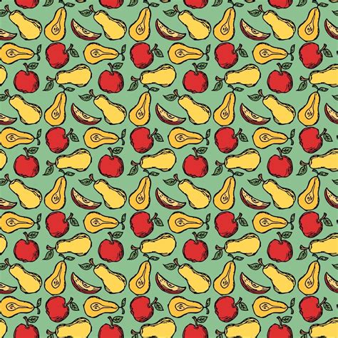 Seamless Fruit Pattern Colored Apple And Pear Background Doodle