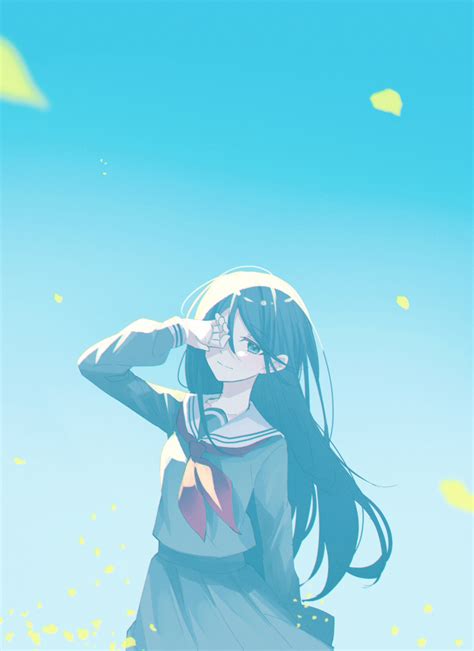 Safebooru 1girl Absurdres Arm Behind Back Black Hair Blue Sky Clear