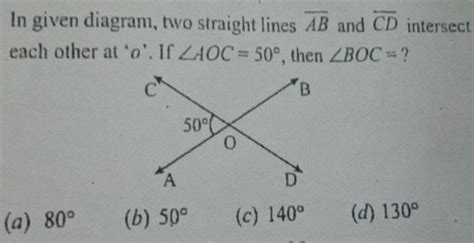 In Given Diagram Two Straight Lines Ab And Cd Intersect Each Other At