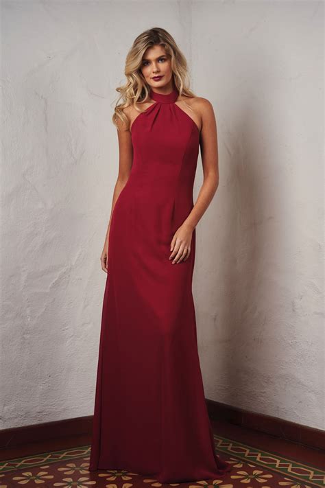 P216061 Charlotte Chiffon Long Bridesmaid Dress With High Halter Neckline