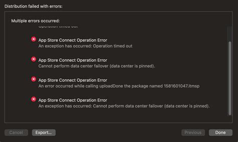 ios app store connect operation error while distributing build to app