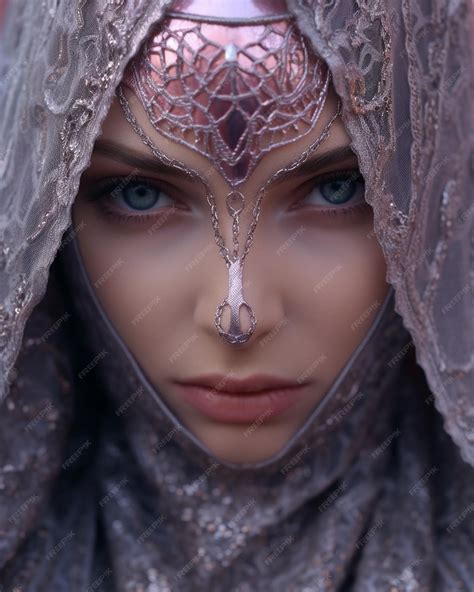 Portrait Dune Belle Fille Aux Yeux Bleus Dans Un Voile Photo Premium