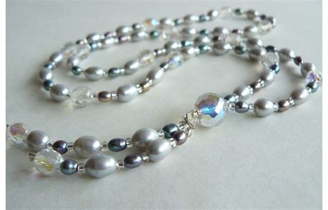 Silver And Grey Pearl Long Necklace With Tassel