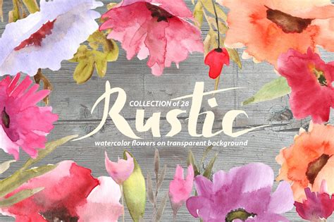 rustic watercolor flowers set custom designed graphics ~ creative market
