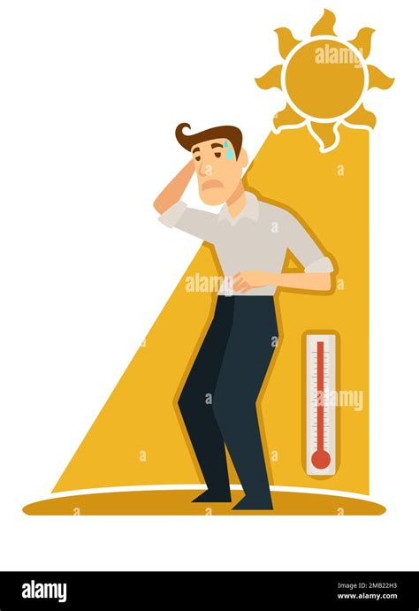 Man Under Burning Sun Sunstroke And Sunburn Risk Vector Isolated Male