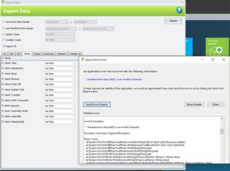 troubleshooting export data error ‘ hexadecimal value 0x02 is an
