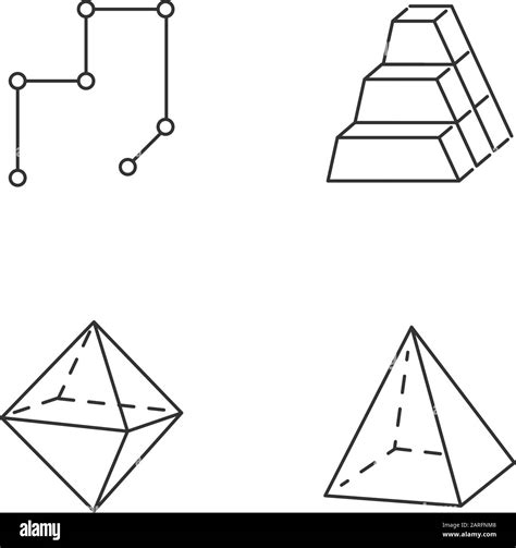 Geometric Figures Linear Icons Set Lines Bricks Double Pyramid