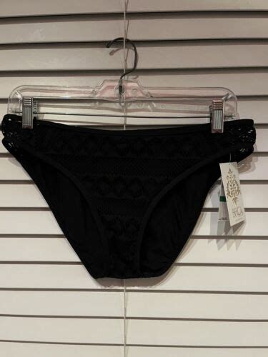 Becca Womens Bikini Bottom Black Mesh Sides Hipster Size Large New Nwt