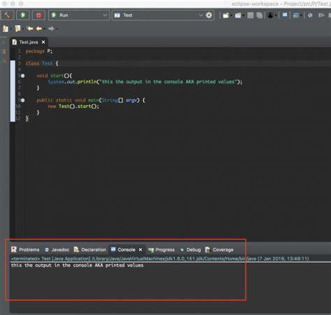 output in the console learn java coding