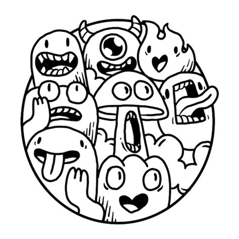 Premium Vector Cute Monster Doodle In Circle