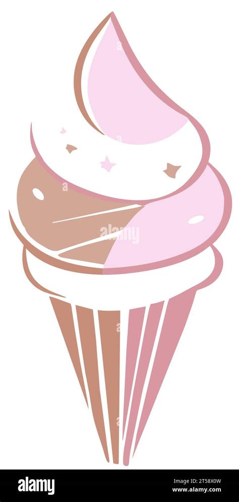 Graphic Illustrated Two Tone Ice Cream Cone Strawberry And Chocolate