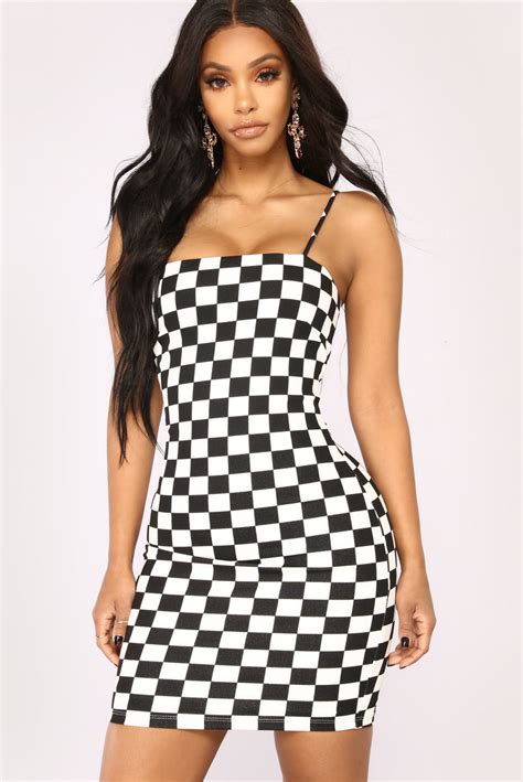 Finish First Checkered Dress Black White Fashion Nova Dresses