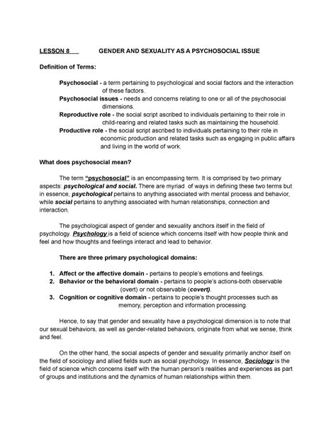 Psychological Perspective In Gender And Sexuality Lesson 8 Gender And