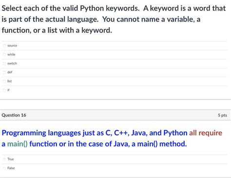 solved select each of the valid python keywords a keyword