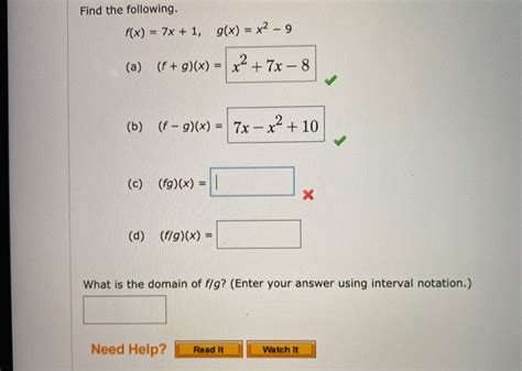 Solved Find The Following F X 7x 1 G X X2 9 2
