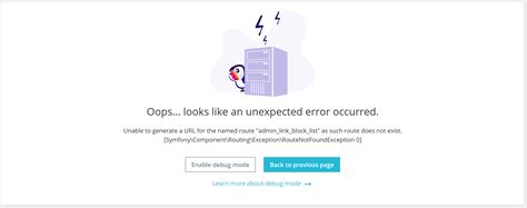 [solved] unable to generate a url for the named route admin link block