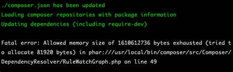 composer require fatal error allowed memory size of 1610612736 bytes