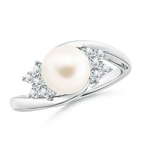 Freshwater Cultured Pearl Floral Ring With Diamonds Angara Australia
