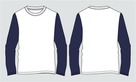Two Tone Color Long Sleeve T Shirt Technical Fashion Flat Sketch Vector