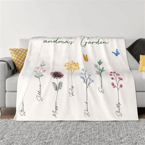 Personalized Grandmas Garden Blanket With Birth Month Flowers And