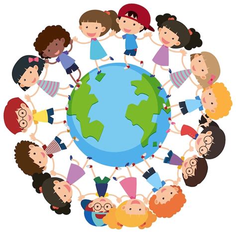 平和の日の背景世界中の手を繋いでいる子供たち 無料のベクター