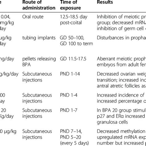 Effects On Oocytes Of Prenatal And Postnatal Bpa Exposure Download Table