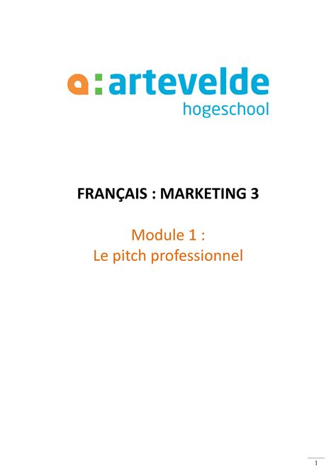 2223 Module 1 Le Pitch Professionnel FranÇais Marketing 3 Module 1