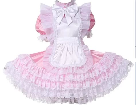 Sissy Girl Maid Satin Organza Lockable Pink Dress Customiza Cosplay