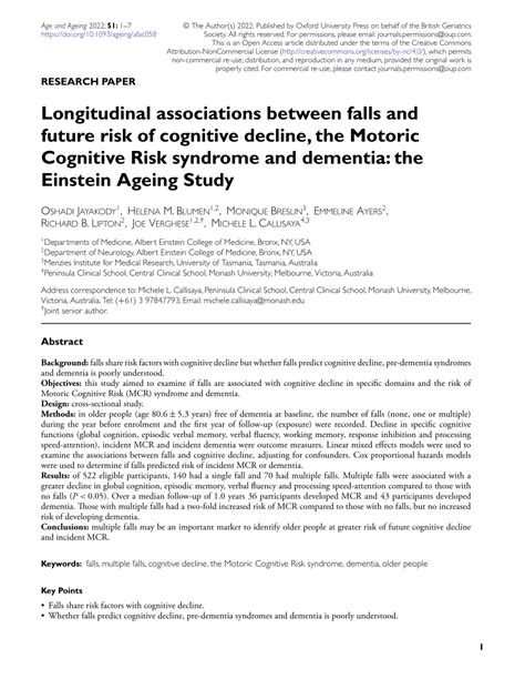 Pdf Longitudinal Associations Between Falls And Future Risk Of