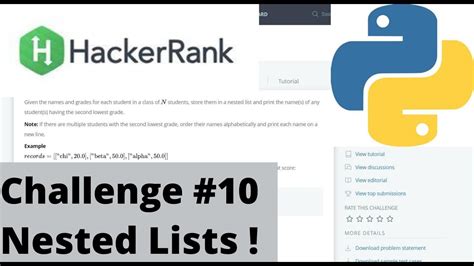 hakerrank python challenge 10 nested lists youtube