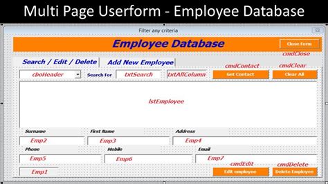 multi page userform employee database online pc learning