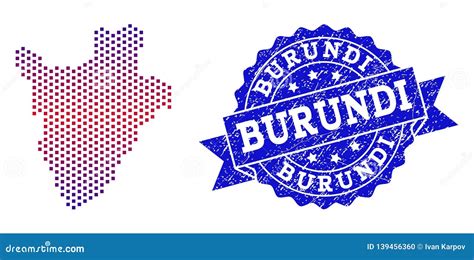Composition Of Gradiented Dotted Map Of Burundi And Grunged Stamp Stock