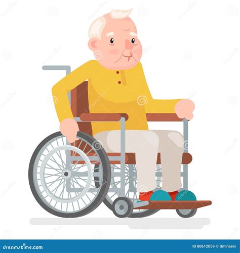 Wheelchair Old Man Character Sit Adult Icon Cartoon Design Vector